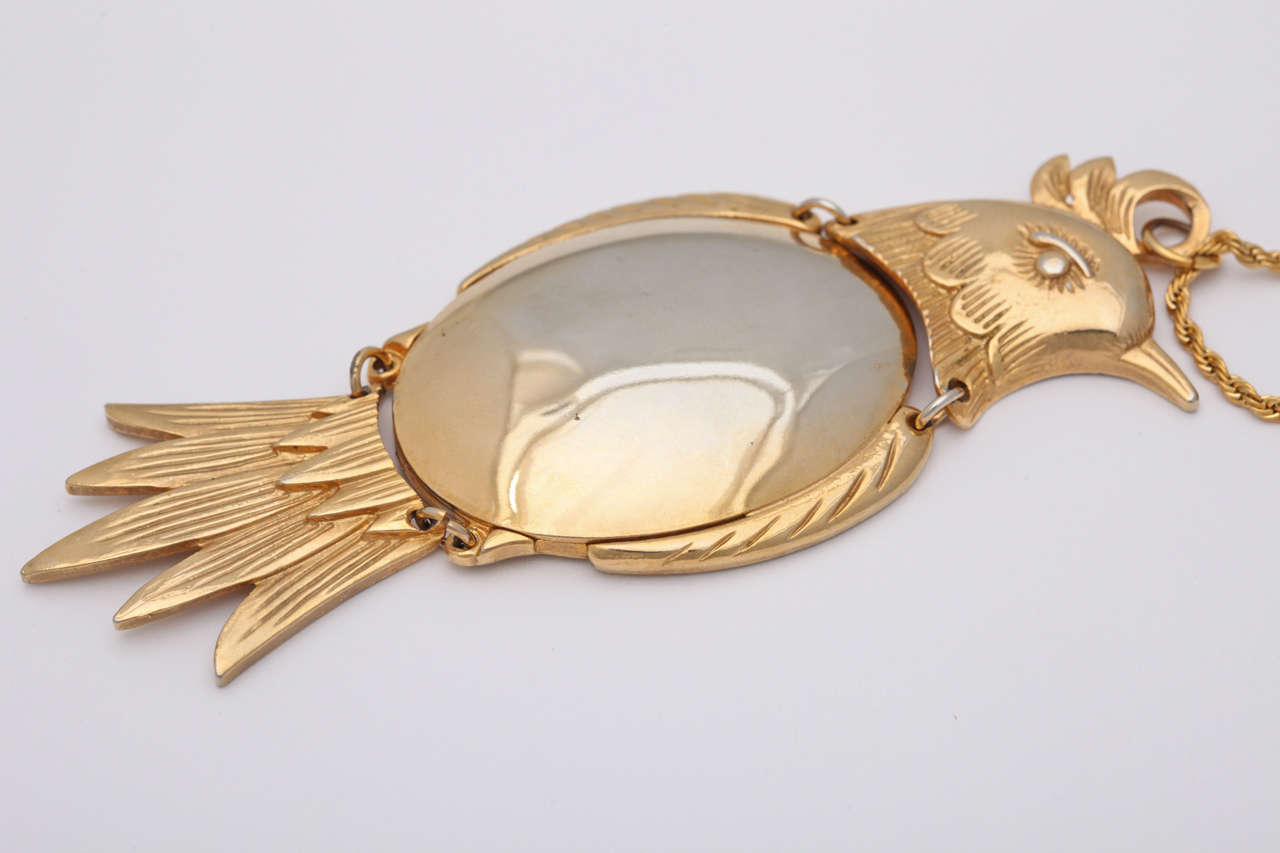 Large Two-Tone Bird Pendant Necklace, Costume Jewelry For Sale at 1stDibs
