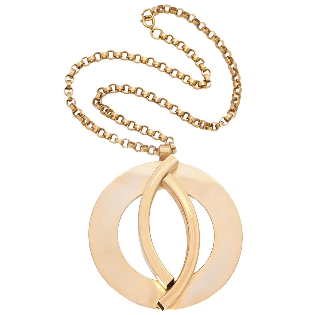 Triangular "Gold" Medallion Pendant Necklace, Costume Jewelry at 1stDibs