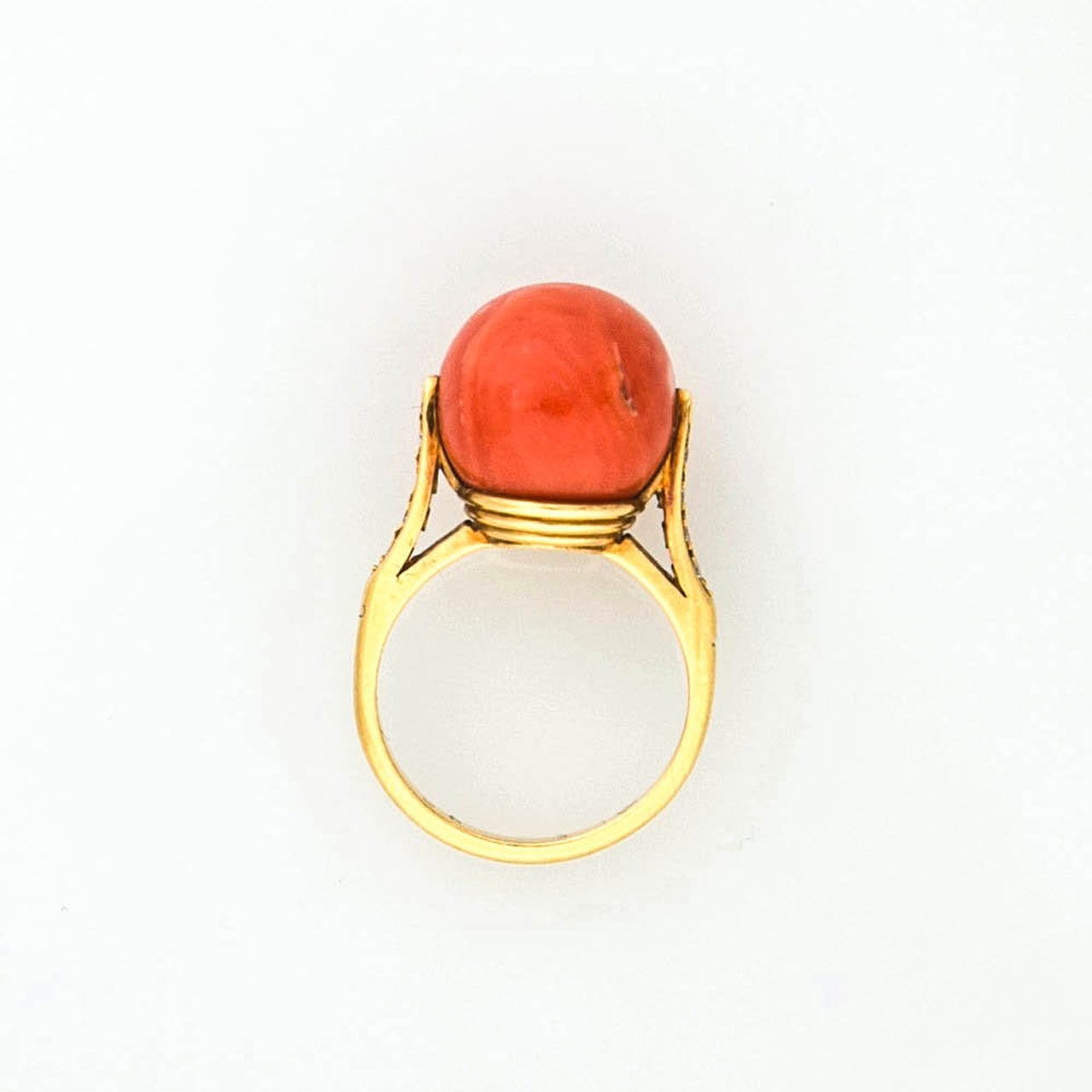 Coral Ring Set On Gold With Diamonds at 1stDibs