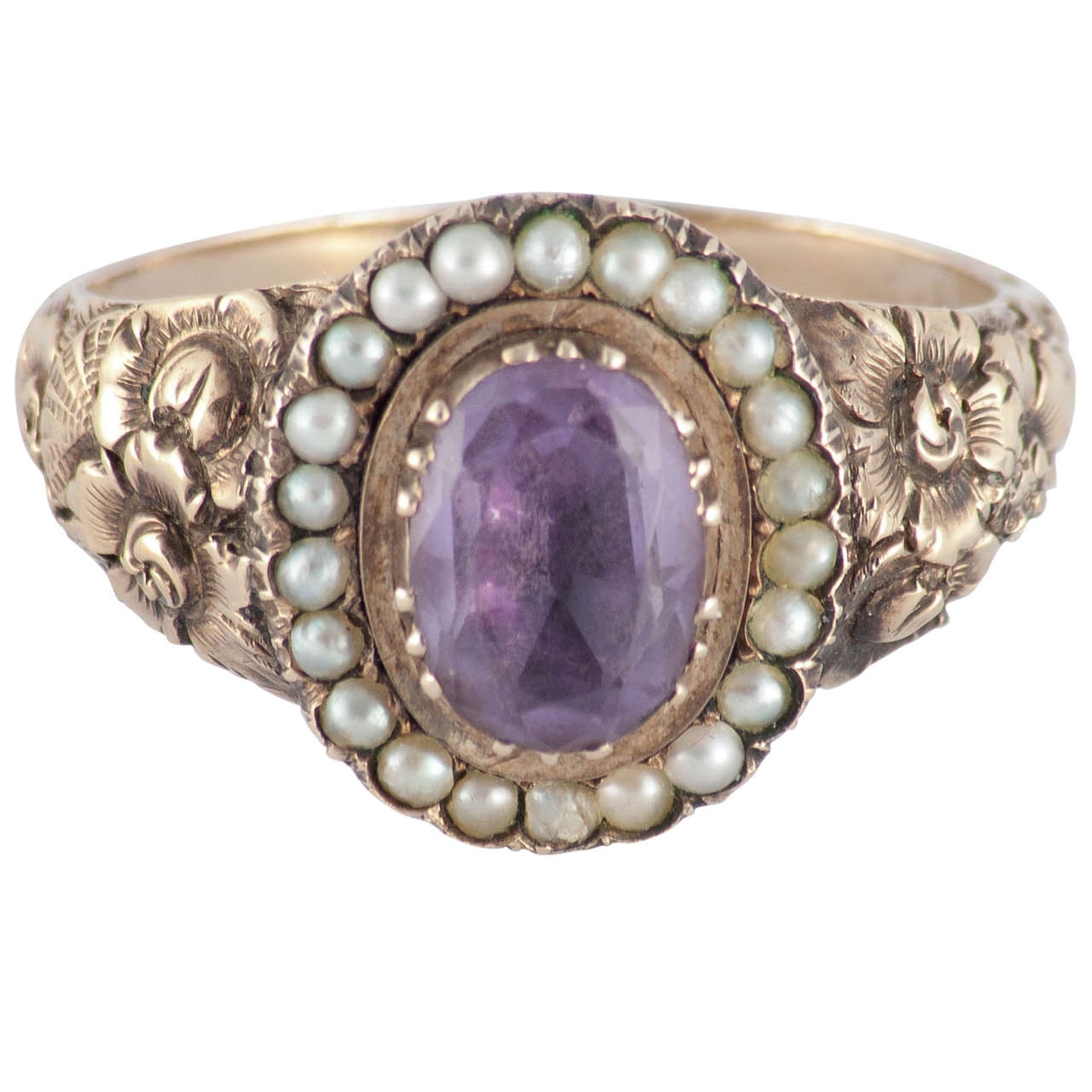 Georgian Pearl Amethyst Gold Ring at 1stDibs