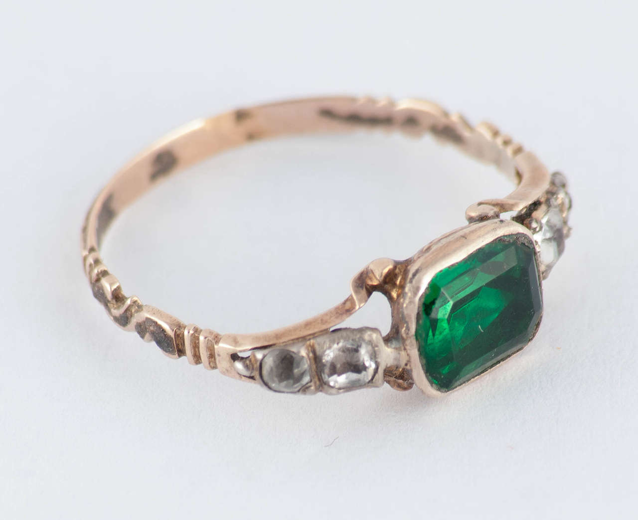 Antique Green Clear Paste Gold Ring at 1stDibs