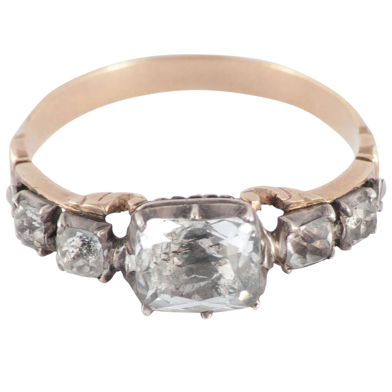 Antique Paste Five Stone Silver Gold Ring For Sale at 1stDibs | antique ...