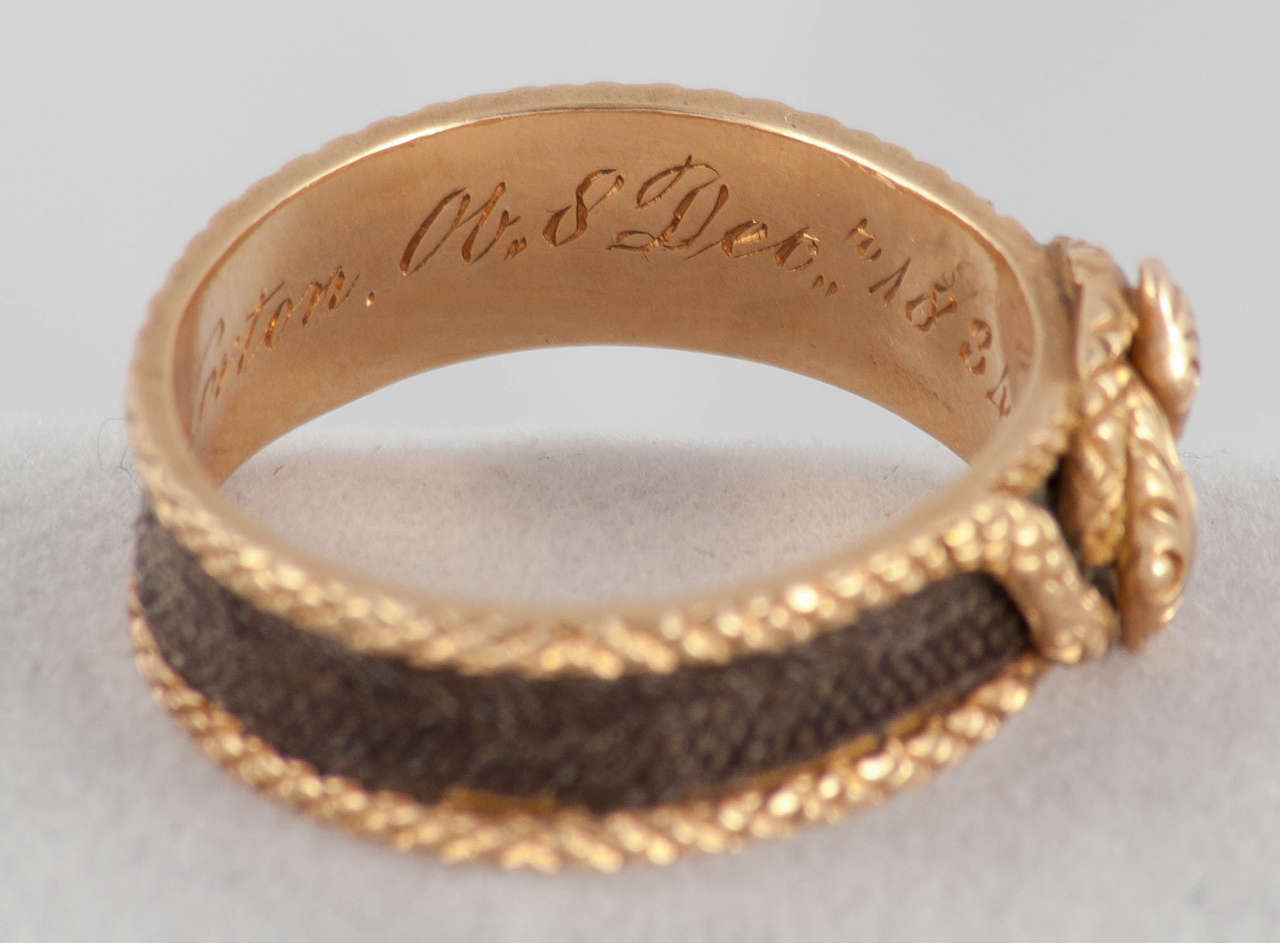 Antique Gold and Plaited Hair Double Snake Ring at 1stDibs