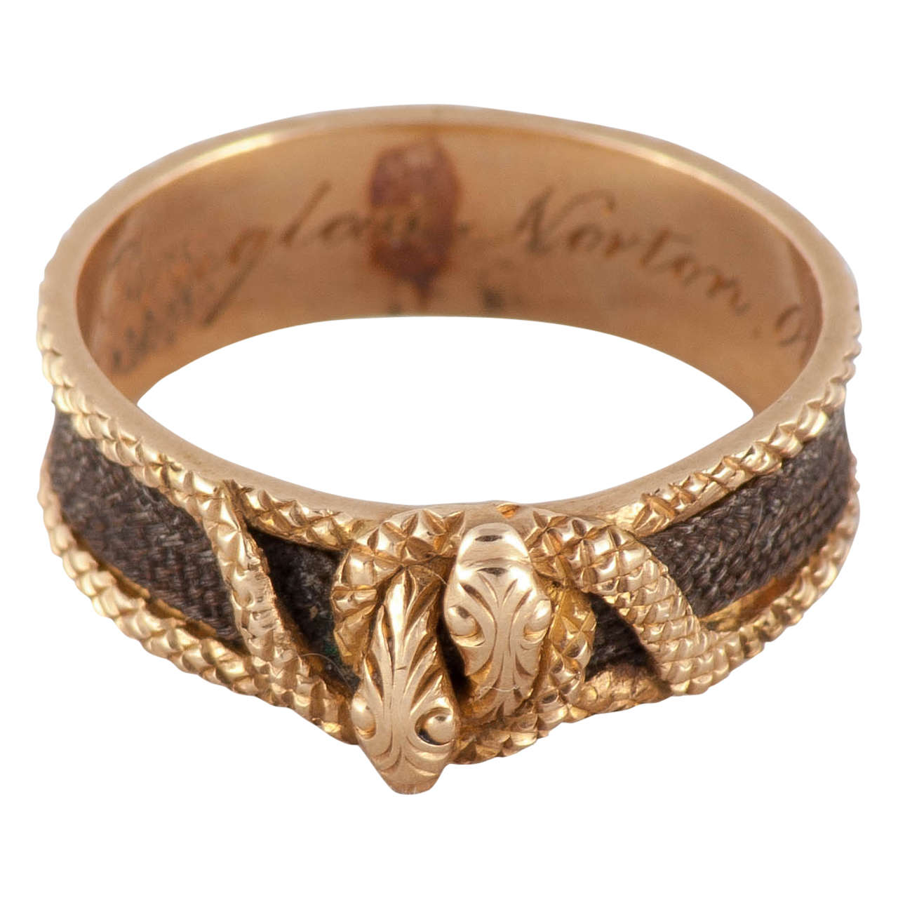 Antique Gold and Plaited Hair Double Snake Ring at 1stDibs