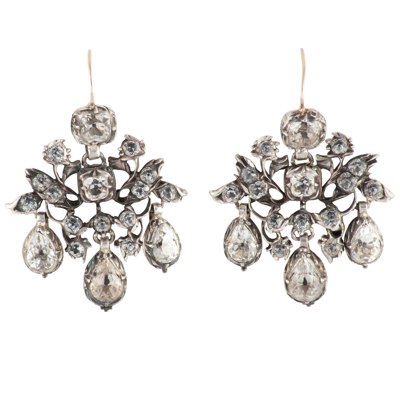 Antique Leaf Floral Motif Cluster Drop Paste Earrings at 1stDibs