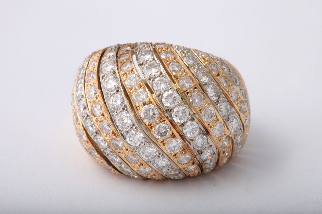 70's Bombe Diamond Dome Ring in 2 - Tone Gold at 1stDibs
