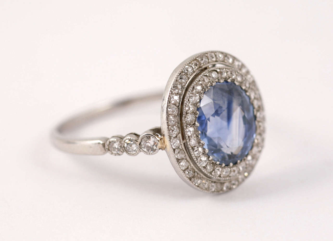 Edwardian Ceylon Sapphire Diamond Platinum Cluster Ring For Sale at ...