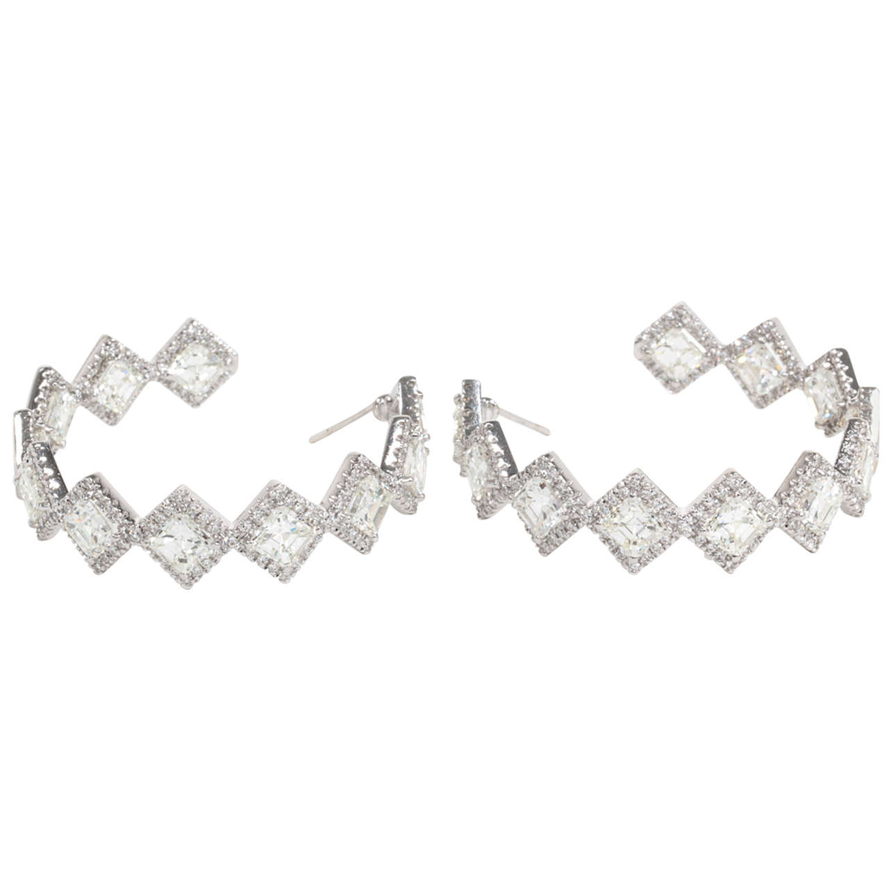 Unique Asscher Cut Diamond Hoop Earrings For Sale at 1stDibs