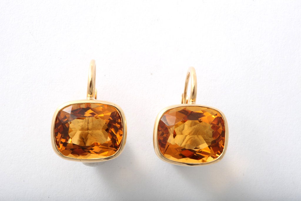 gold bezel set citrine earrings on French wires For Sale at 1stDibs