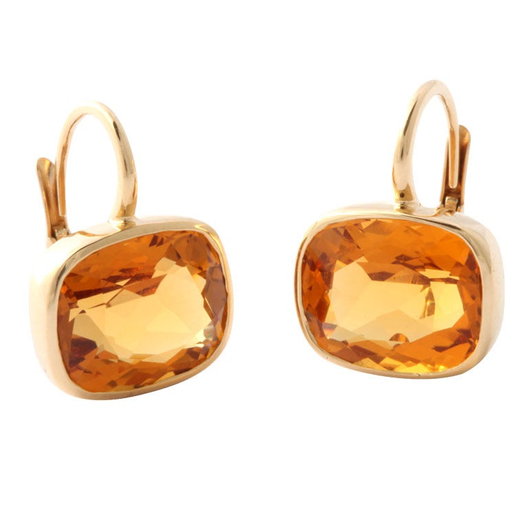 gold bezel set citrine earrings on French wires For Sale at 1stDibs