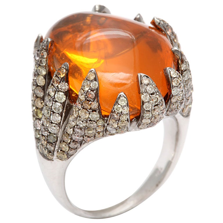 Flame Tipped Diamond and Fire Opal Ring at 1stDibs | filye