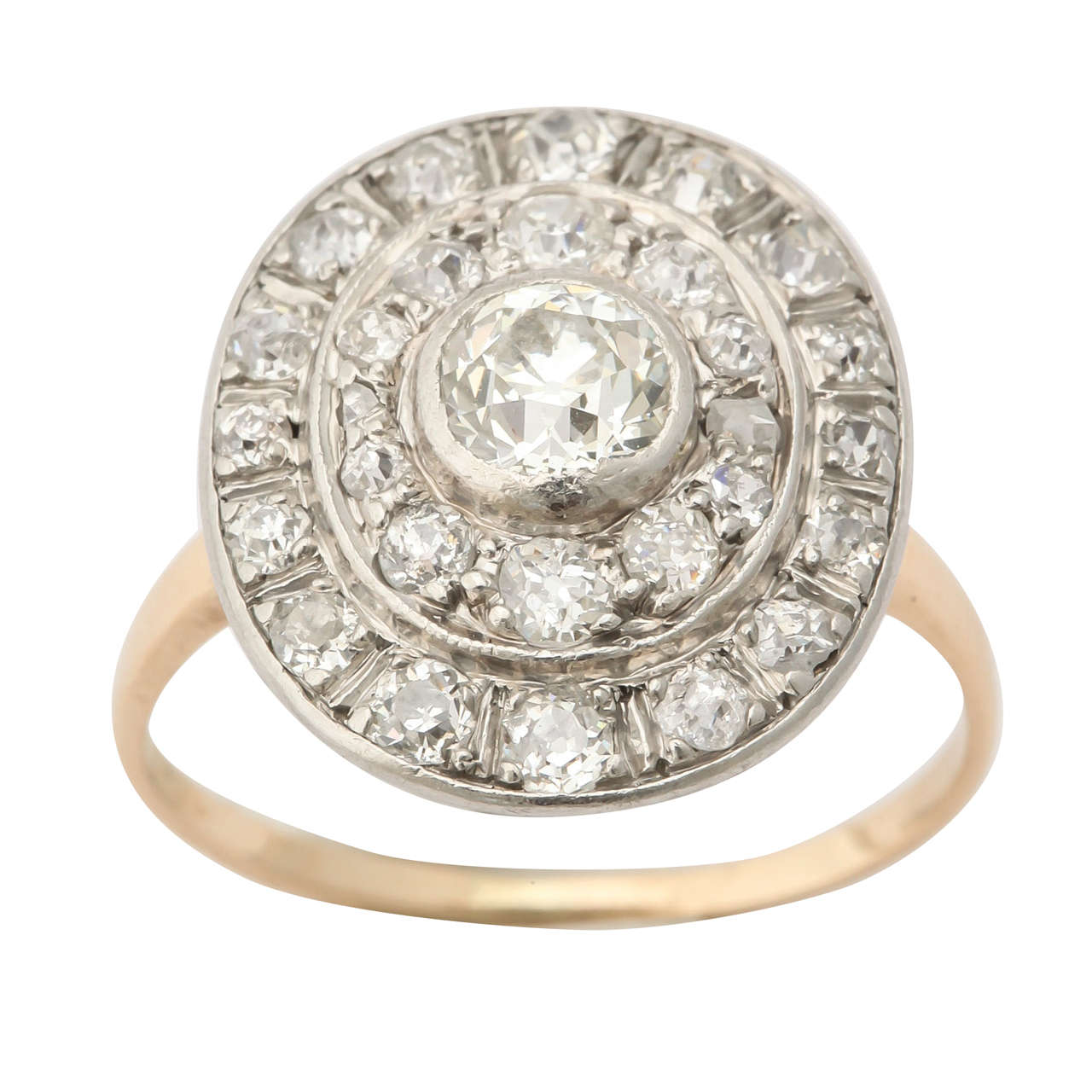 Edwardian Oval Shaped Diamond Gold Platinum Dinner Ring at 1stDibs