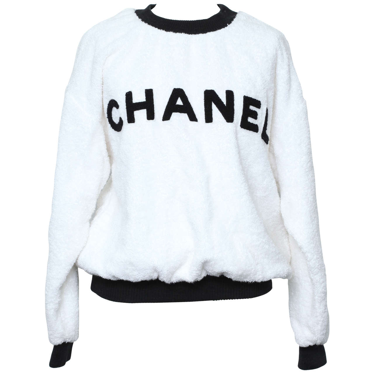 Chanel Black/White Logo Pullover Terry Sweater at 1stdibs