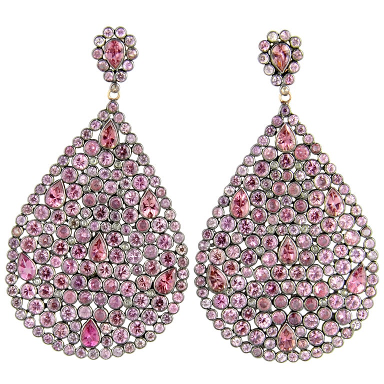 Impressive Large Pink Sapphire and Diamond Dangling Earrings at 1stDibs