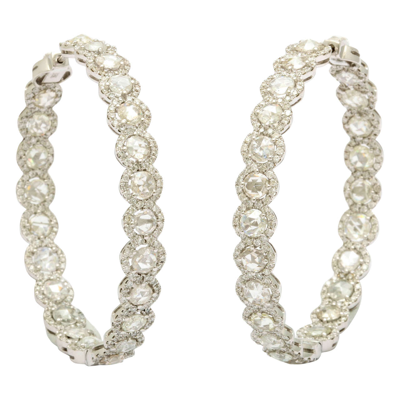 European Cut Diamond Hoops in White Gold For Sale (Free Shipping) at ...