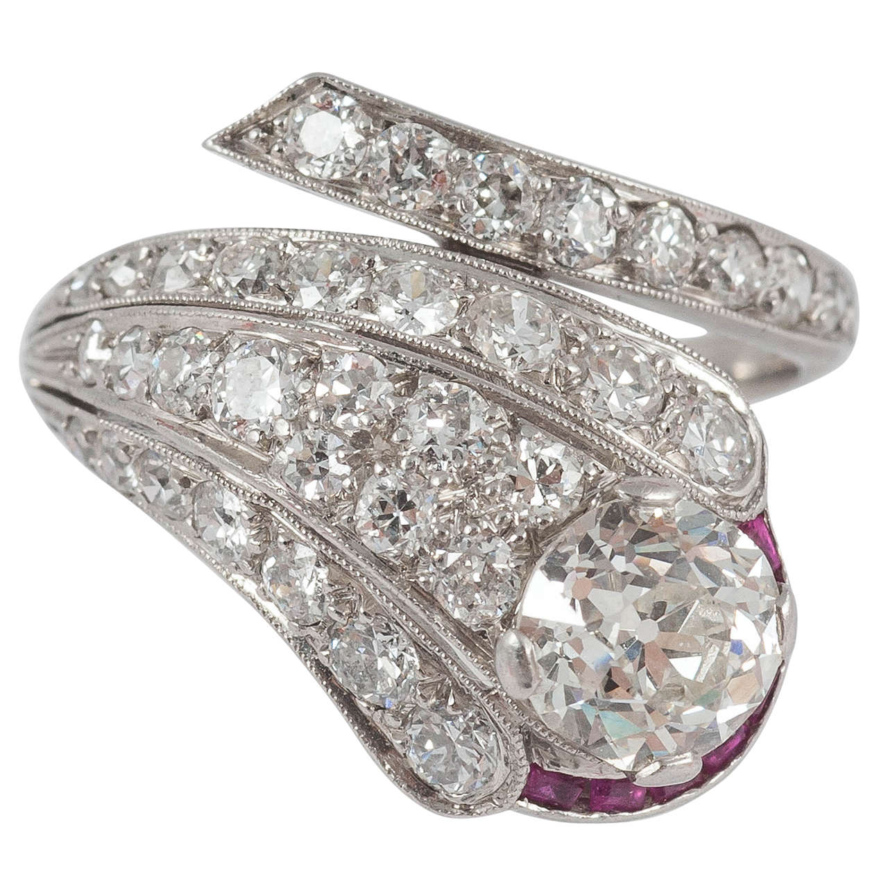 Edwardian Ruby Diamond Platinum Serpent Ring For Sale at 1stDibs