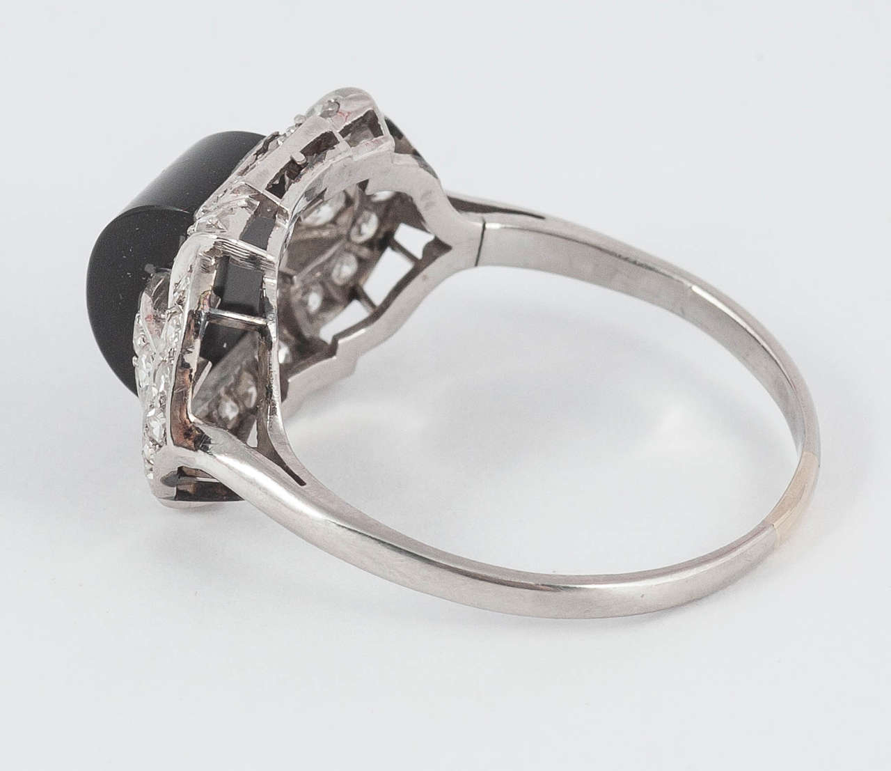 Art Deco Onyx Diamond Platinum Cocktail Ring For Sale at 1stDibs