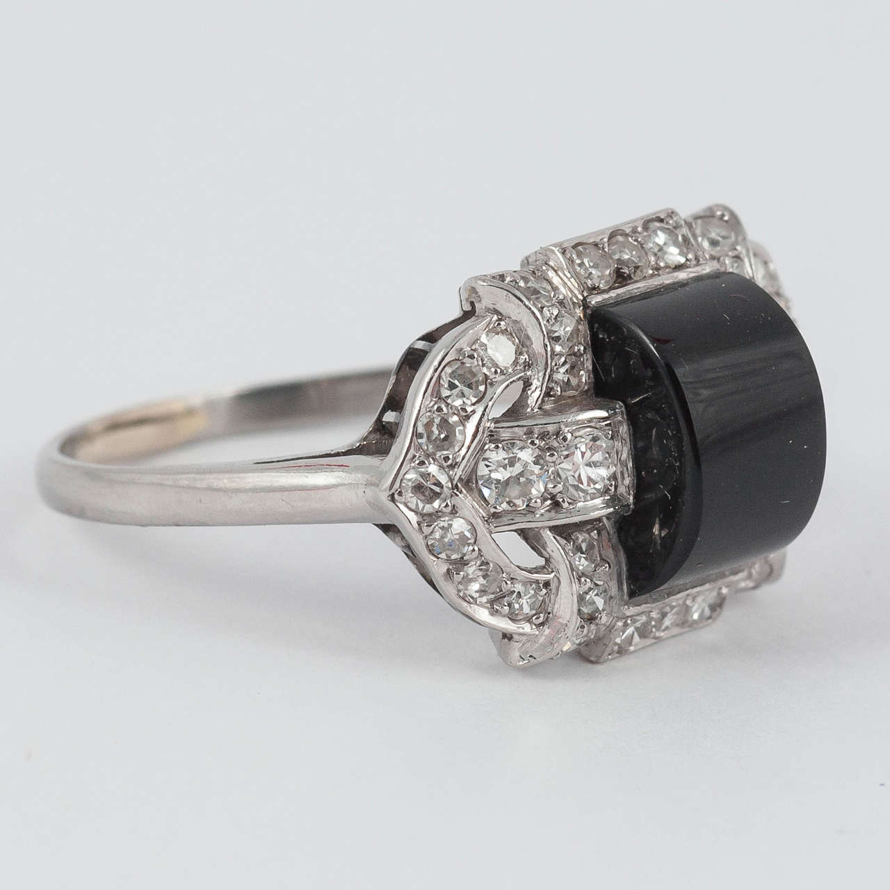 Art Deco Onyx Diamond Platinum Cocktail Ring For Sale at 1stDibs
