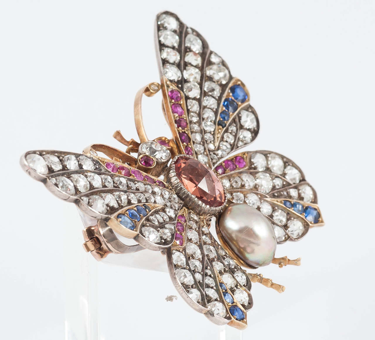 Large Victorian Pearl Silver Gold Butterfly Pin For Sale at 1stDibs ...