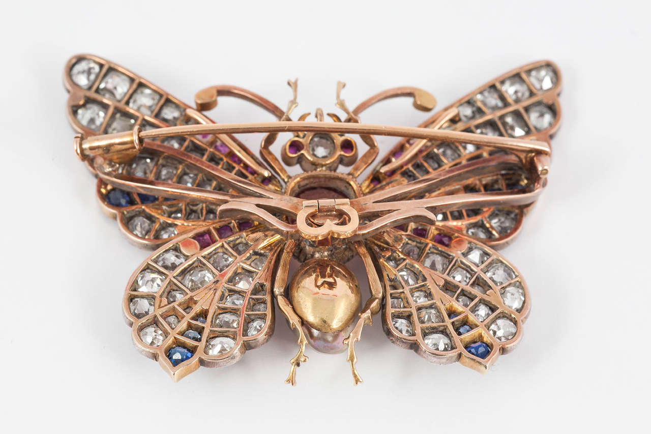 Large Victorian Pearl Silver Gold Butterfly Pin For Sale at 1stDibs ...
