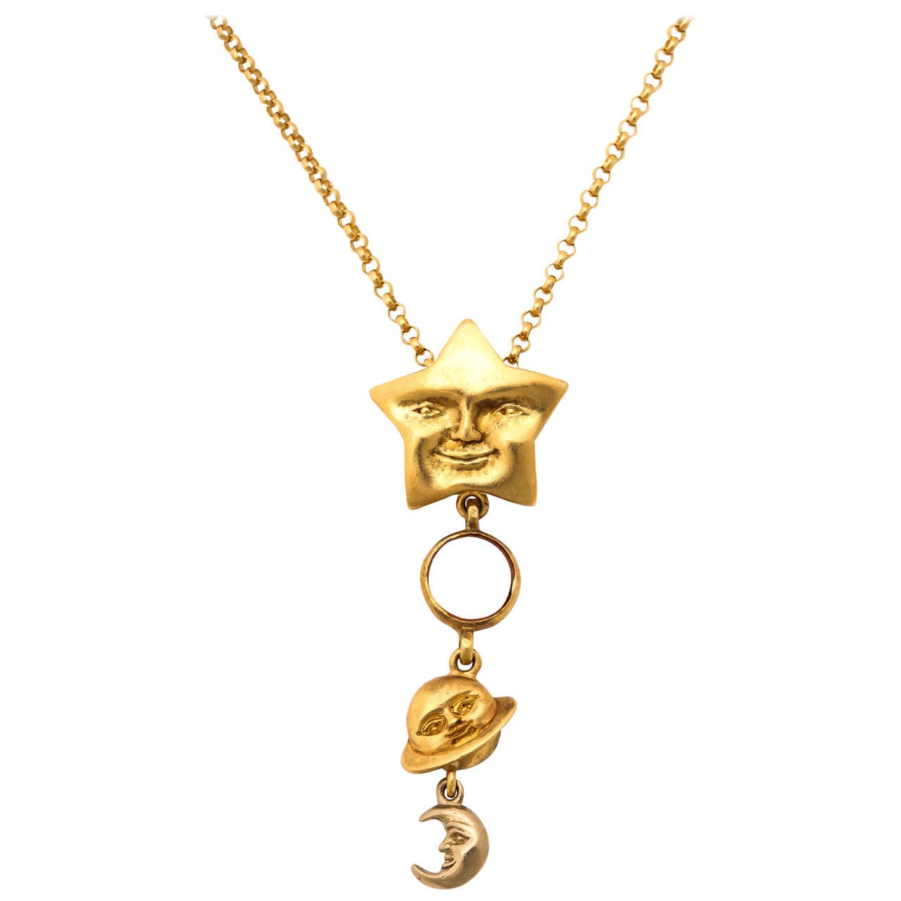 Charming Celestial Gold Star and Moonstone Pendant at 1stDibs