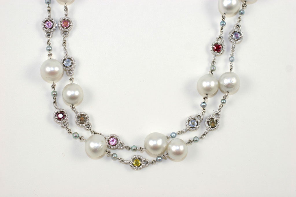 South sea pearl and colored stone long chain For Sale at 1stDibs | sea ...