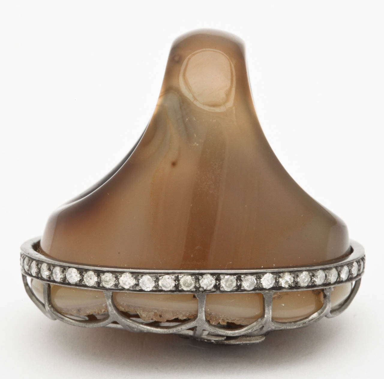 Agate Diamond Silver Spider Ring For Sale at 1stDibs