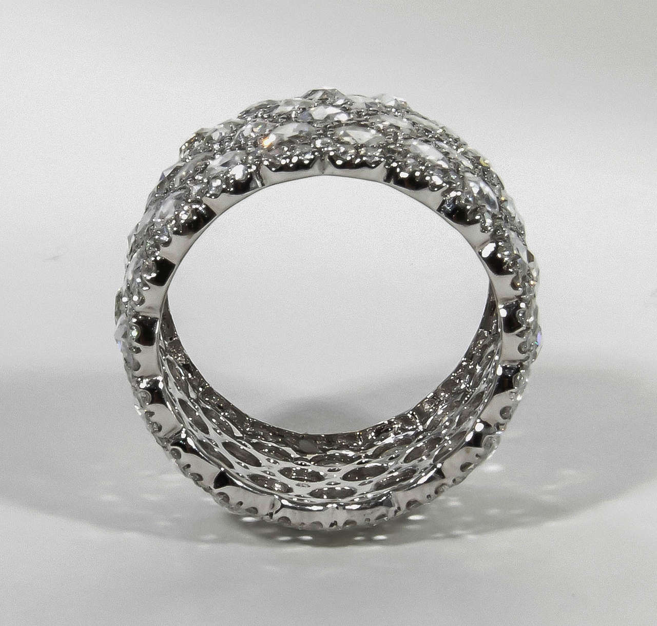 Unique Wide Rose and Full Cut Diamond Band Ring For Sale at 1stDibs