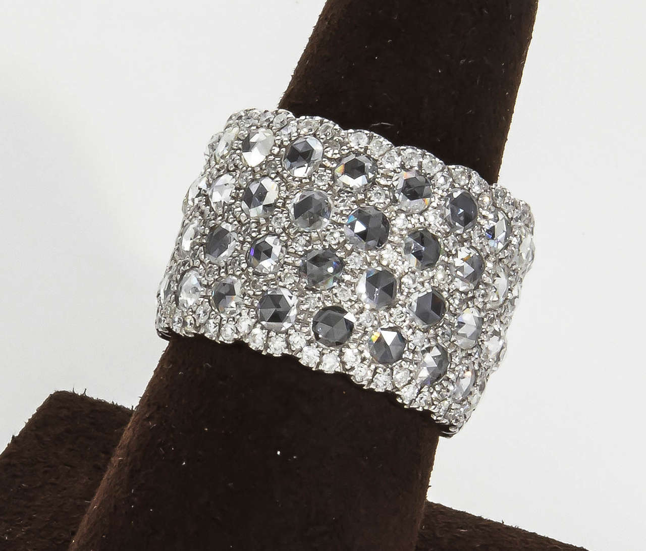 Unique Wide Rose and Full Cut Diamond Band Ring For Sale at 1stDibs
