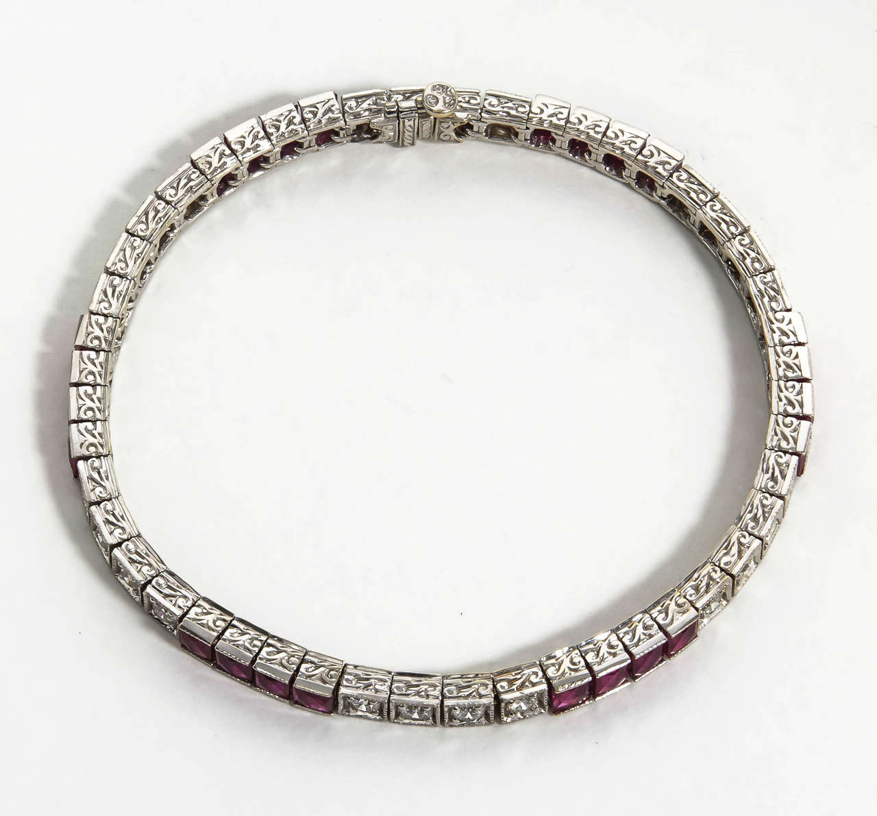 French Cut Ruby Diamond Gold Engraved Line Bracelet For Sale at 1stDibs ...