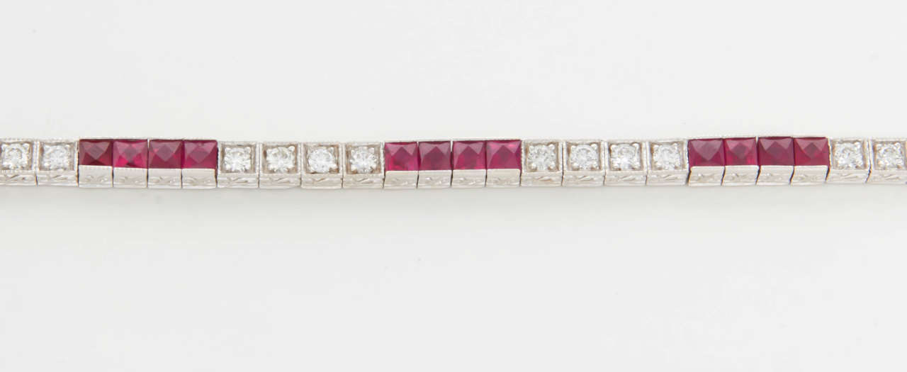 French Cut Ruby Diamond Gold Engraved Line Bracelet For Sale at 1stDibs ...