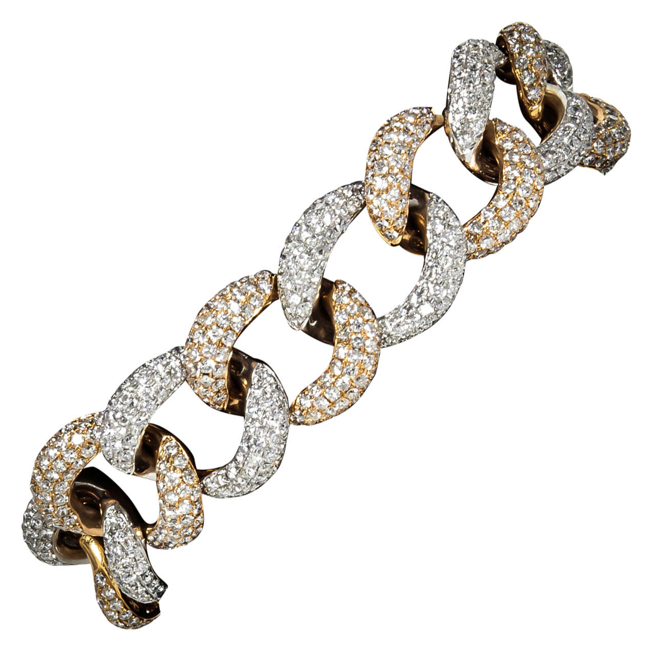 Diamond Two-Color Gold Link Bracelet For Sale at 1stDibs