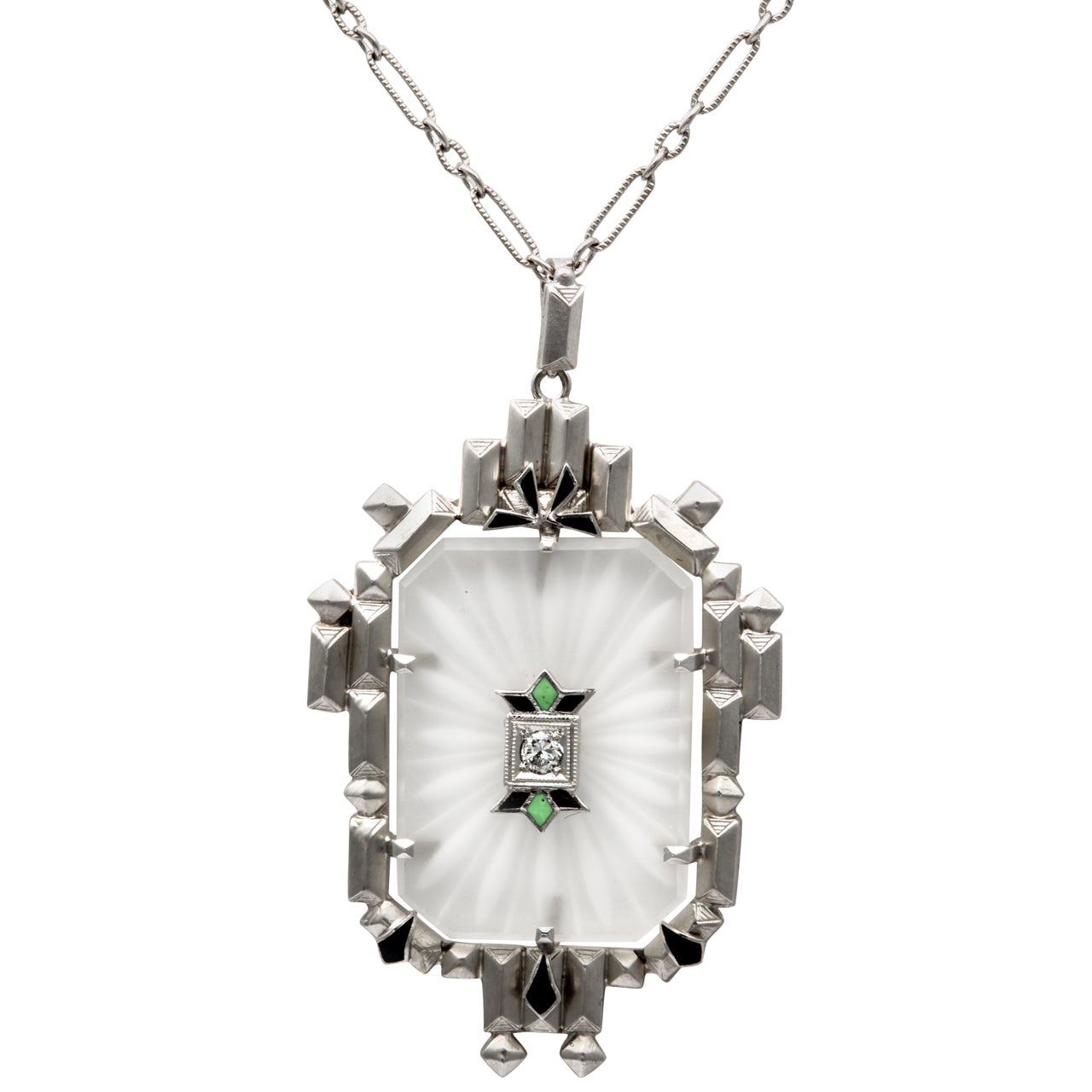 Art Deco Necklace of Platinum, Onyx and Turquoise at 1stDibs