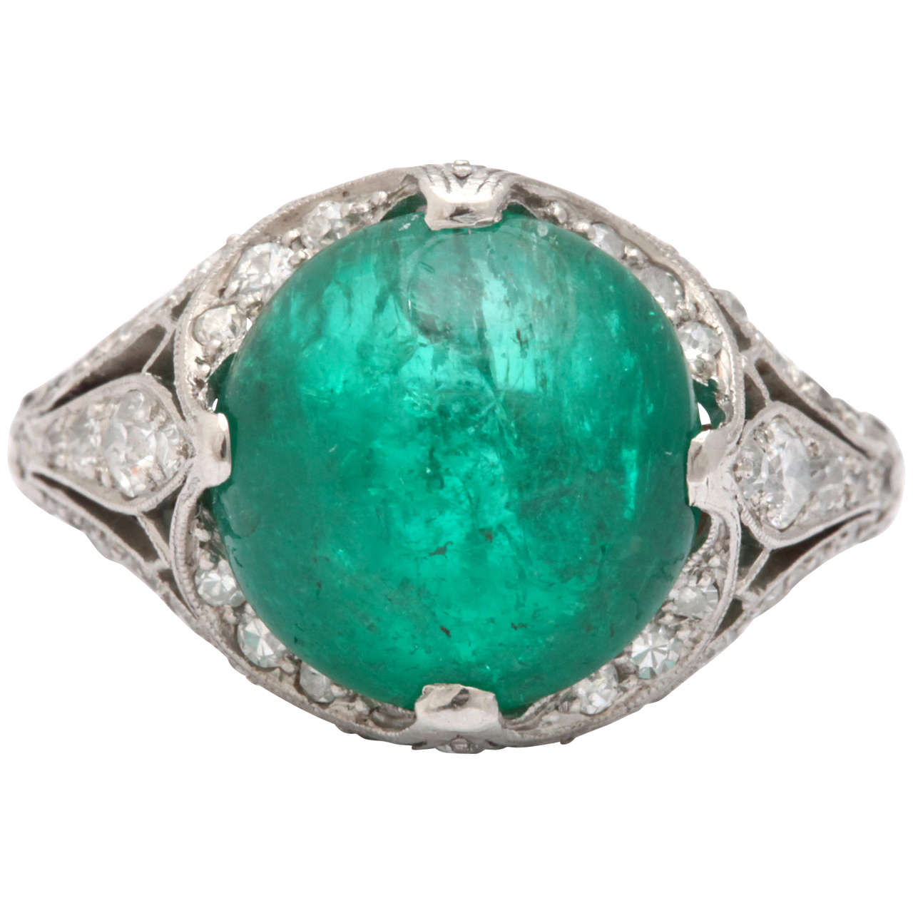 Edwardian Cabochon Emerald Ring at 1stDibs | edwardian emerald ring