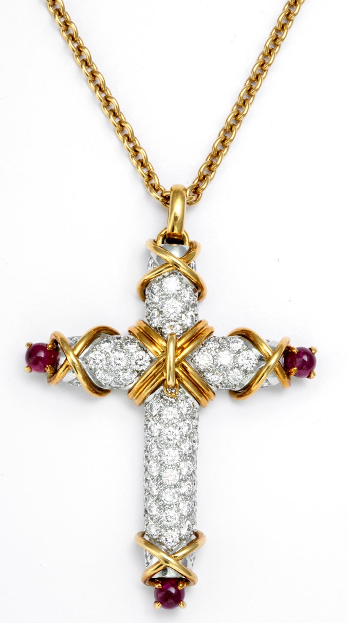 TIFFANY and CO. SCHLUMBERGER Diamond Ruby Cross Chain Necklace at ...
