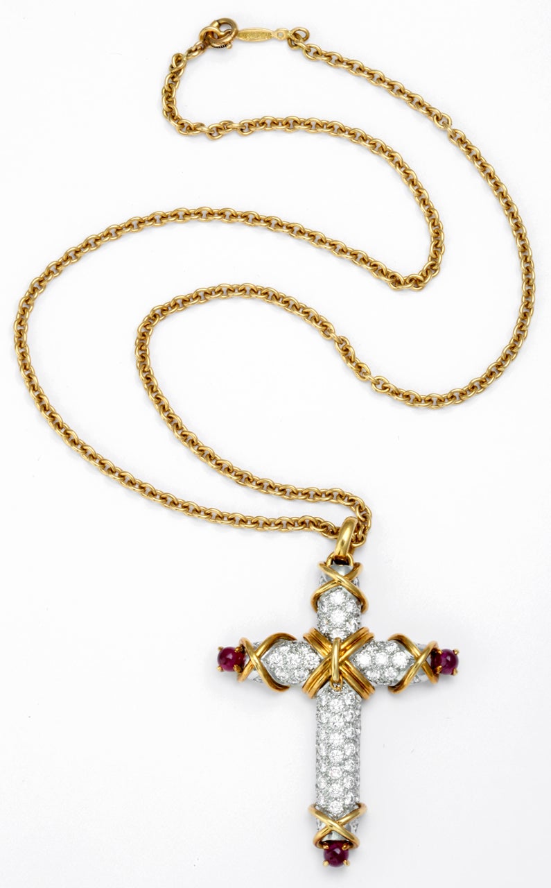TIFFANY and CO. SCHLUMBERGER Diamond Ruby Cross Chain Necklace at ...