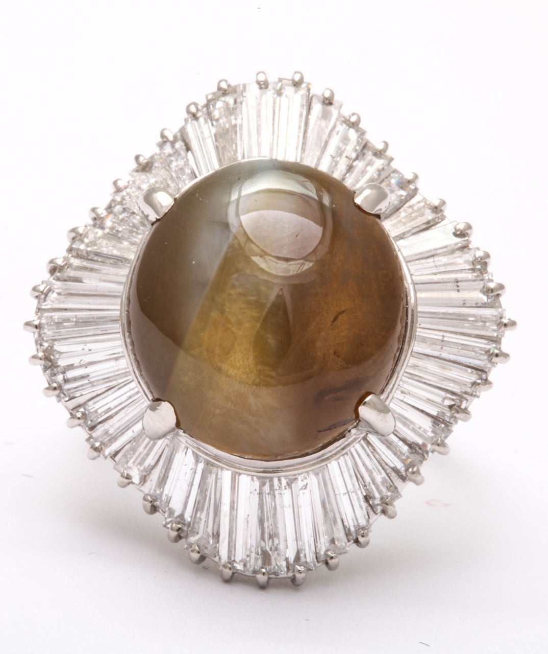 A Rare Cat's Eye Chrysoberyl and Diamond Ballerina Setting Ring For ...