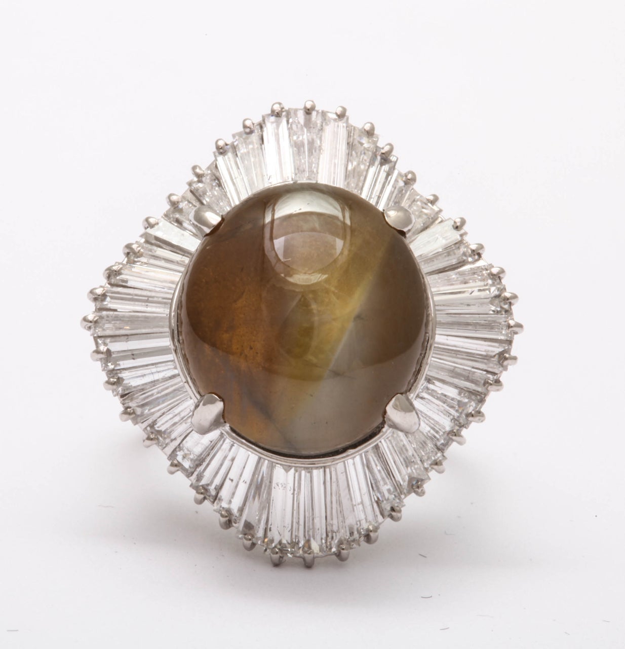 A Rare Cat's Eye Chrysoberyl and Diamond Ballerina Setting Ring For ...