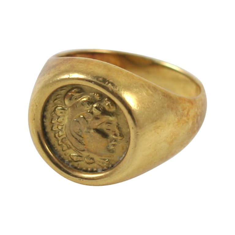 18K Gold Greek Signet Ring at 1stDibs