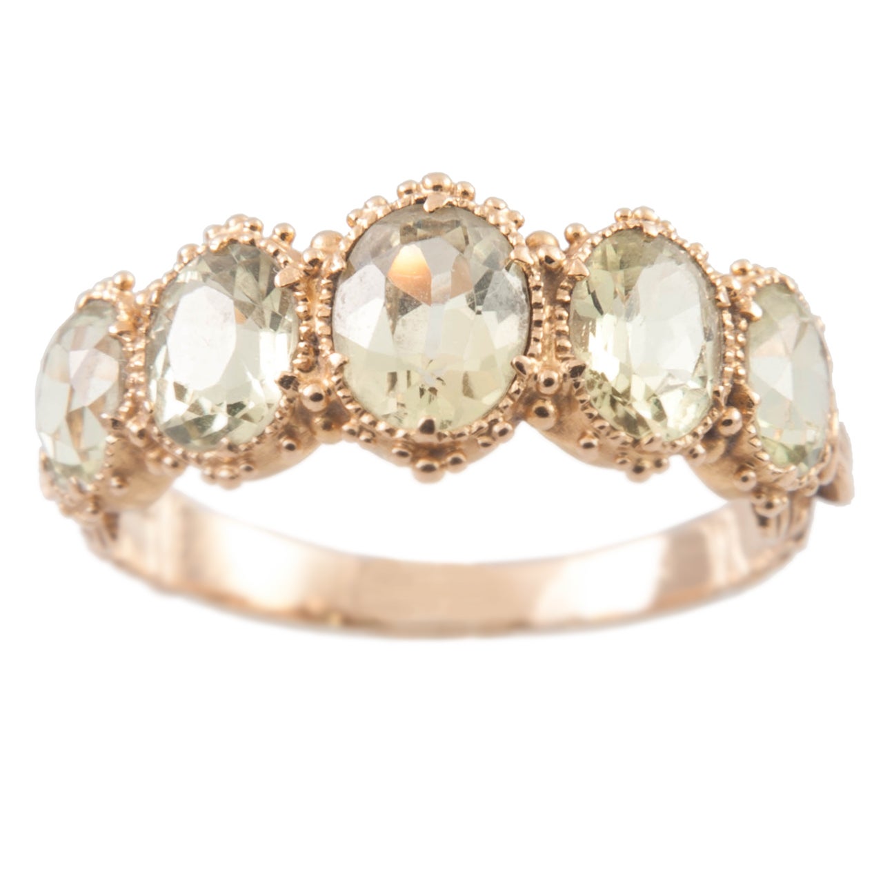 Chryslite 5 stone ring For Sale at 1stDibs