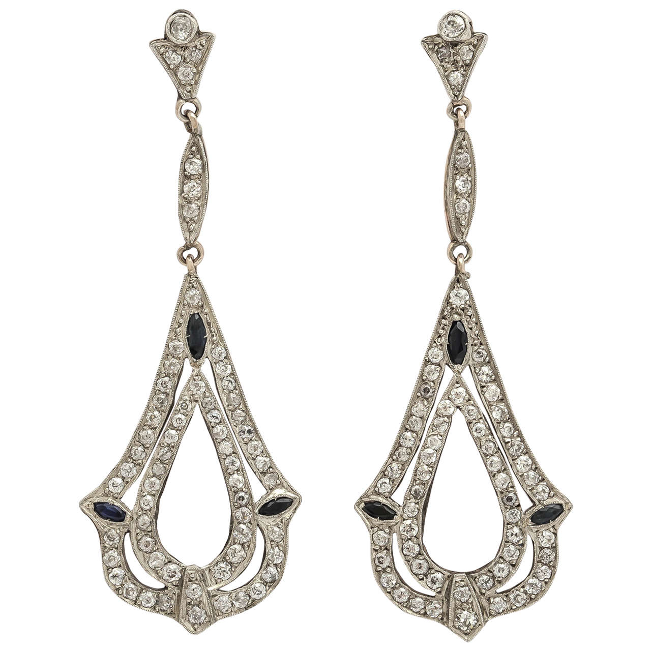 Art Deco Diamond And Onyx Tear Drop Loop Flexible earrings at 1stDibs