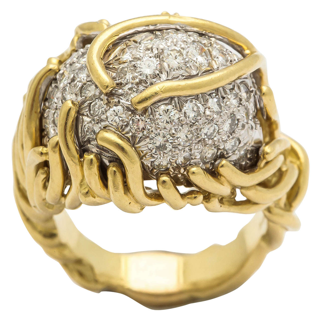 1960s Heavy Diamond Gold Dome Cocktail Ring at 1stDibs | heavy gold ...