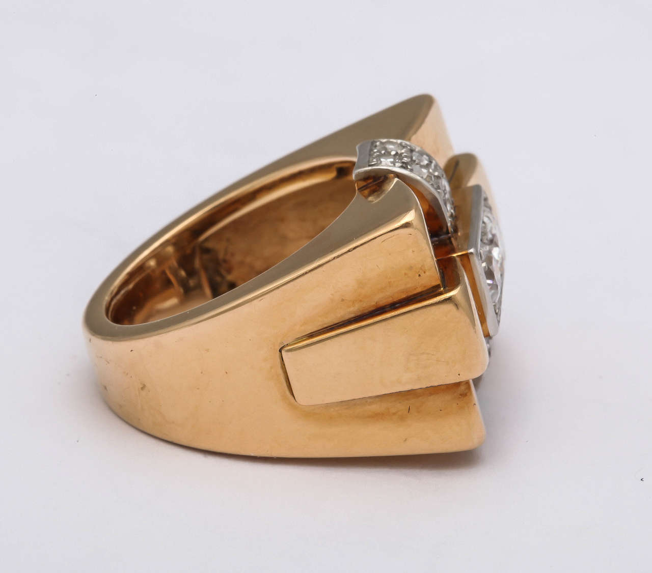 1940s French Diamond 18k Gold Bridge Ring at 1stDibs