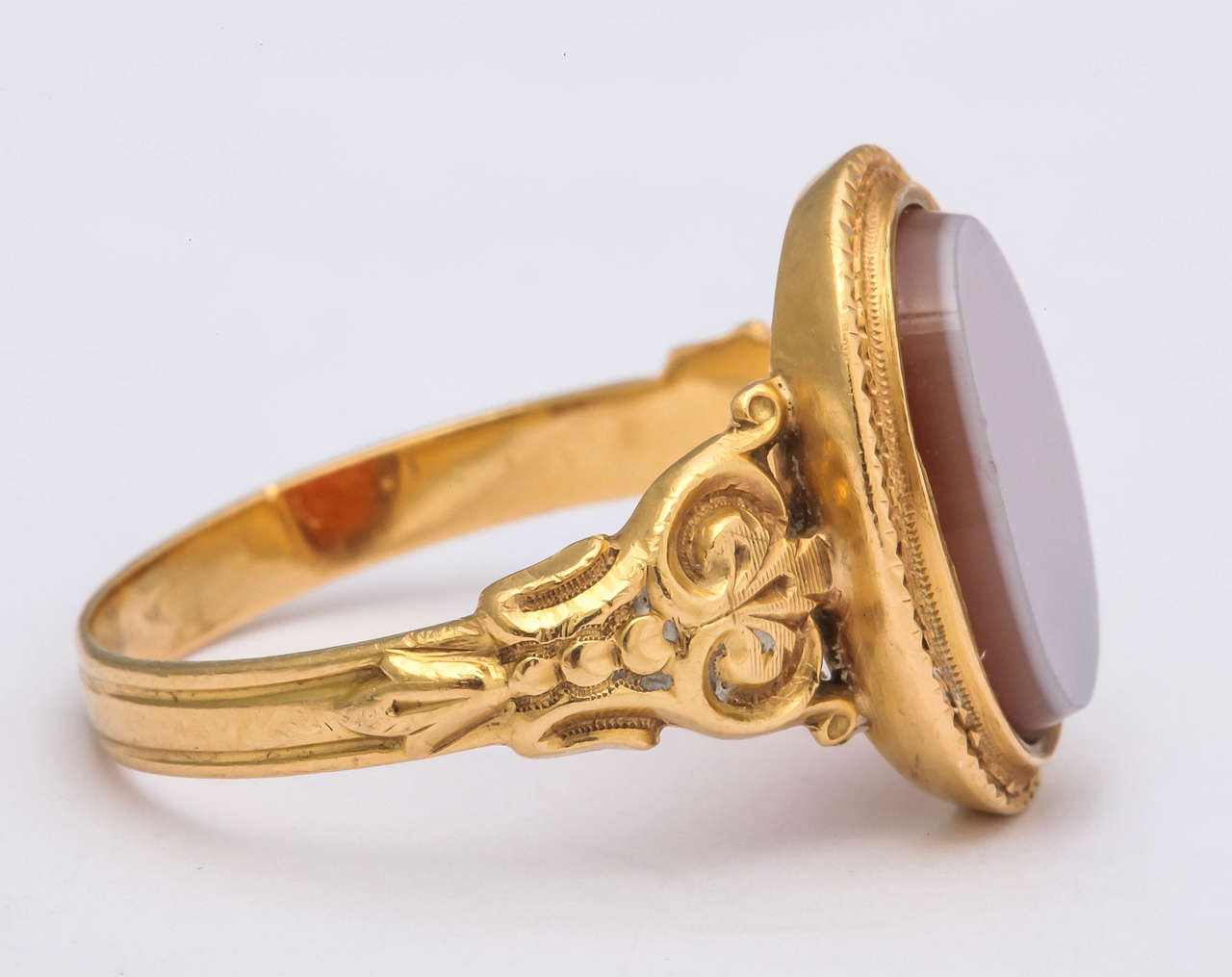 1860s French Napoleon III Agate Gold Signet Ring at 1stDibs