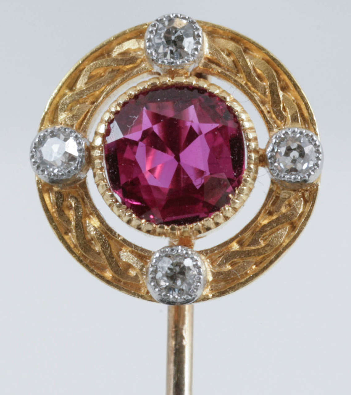 Tie Pin in Gold and Platinum, Burma Ruby Centre and Four Diamonds, USA ...