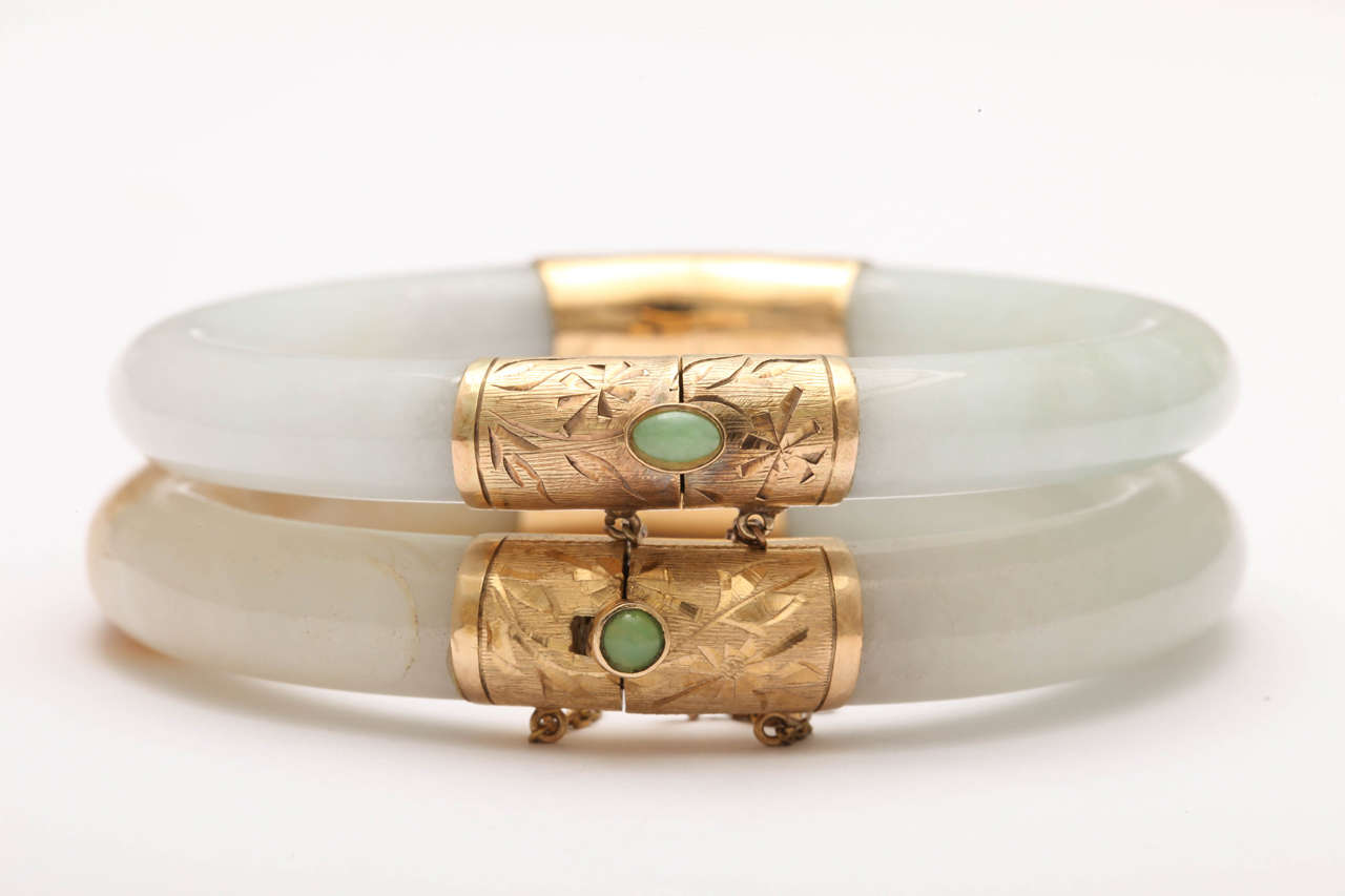 Pair of Modern Jade Bangles with Engraved Jeweled Clasps at 1stDibs ...