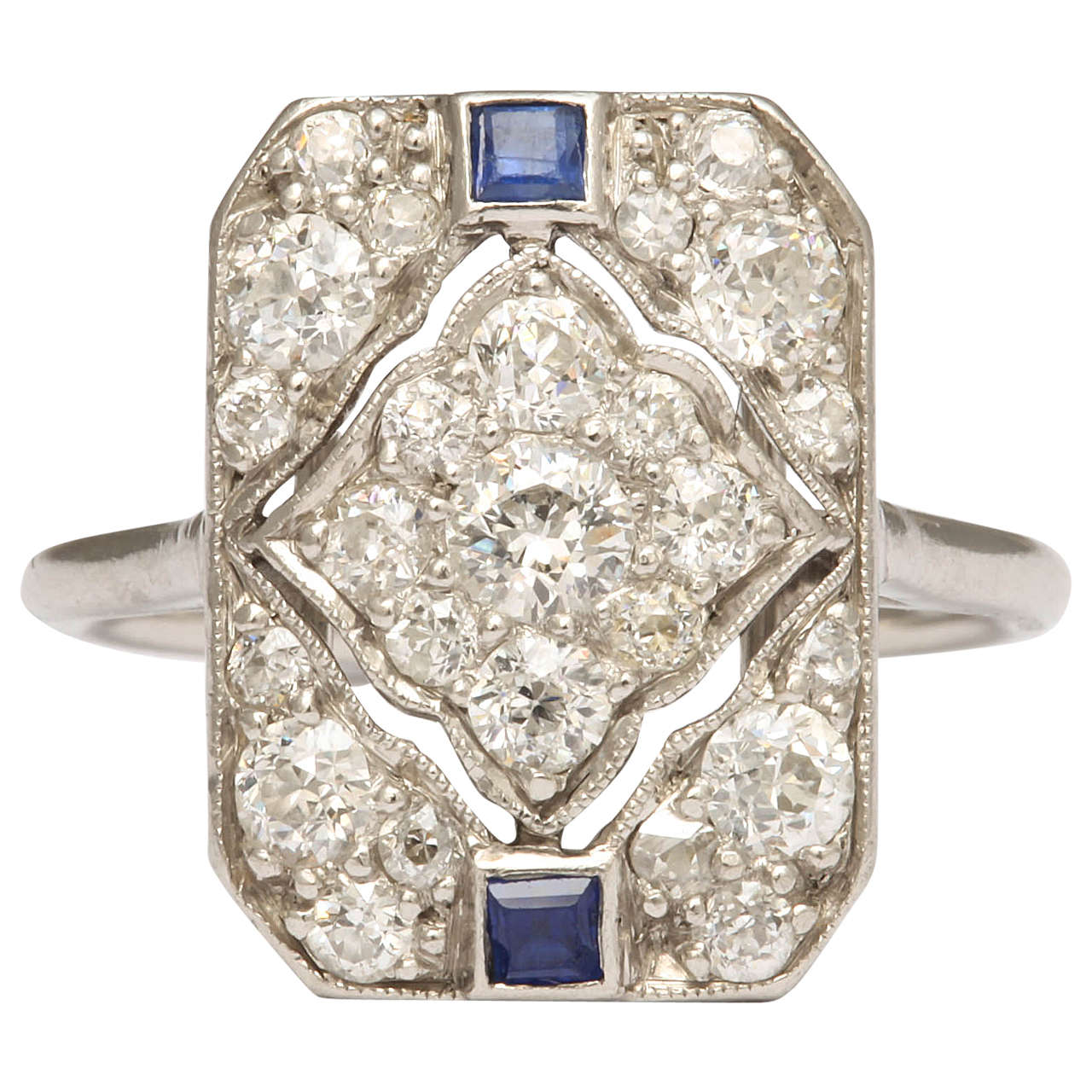 Art Deco Sapphire Diamond Gold Dinner Ring at 1stDibs
