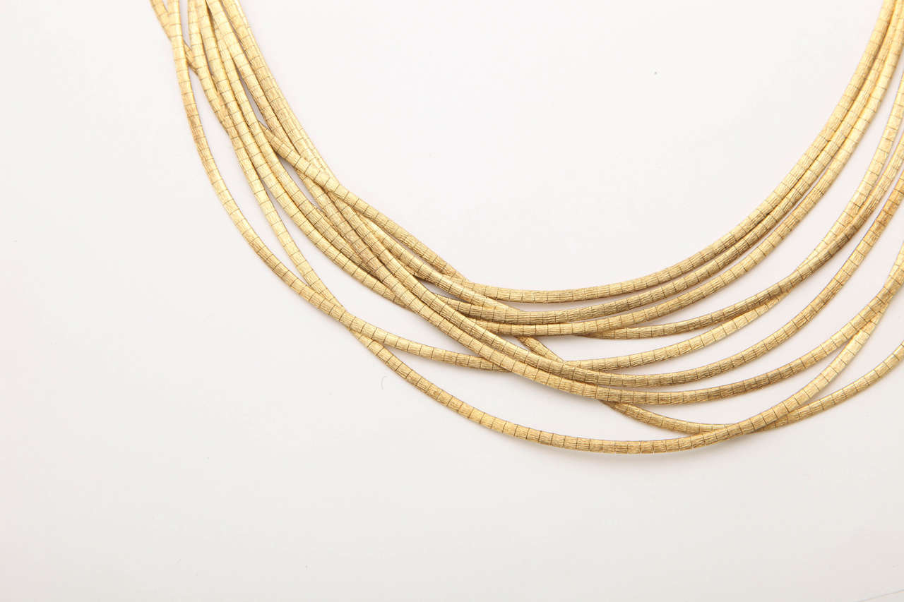Italian 8 Strand Gold Spaghetti Necklace at 1stDibs | spaghetti chain