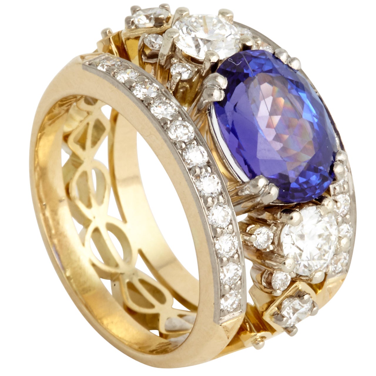 A tanzanite and diamond harp ring at 1stDibs
