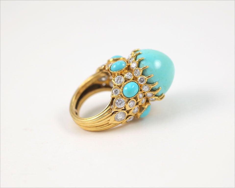 CARTIER PARIS Turban Diamond Turquoise Ring For Sale at 1stDibs